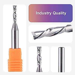 SpeTool Spiral Router Bits with DownCut 1/8 inch Cutting Diameter, 1/4 inch Shank CNC Bits Solid Carbide End Mill for Wood Cut, Carving