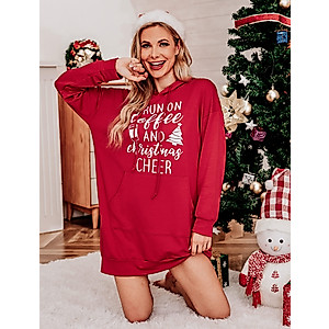 Quenteen I Run On Coffee and Christmas Cheer Sweatshirt Dress For Women Casual Loose Fitiing Hoodies Dress Red Small