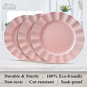 SILVER SPOONS Elegant Plastic Plates for Party with Scalloped Rim (10 PC), Disposable Heavy-Duty Dinner Plates for Wedding Reception - 11.25”, Fancy Plastic Dinnerware Sets - Pink