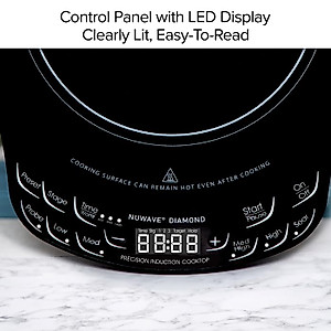Nuwave Diamond Induction Cooktop, New & Improved Electric Burner with Probe, 91 Temps 50°F to 500°F, 6.5” Heating Coil, Shatter-Proof Ceramic Glass, 3 Wattage Settings, Ideal for Dorms, RVs & Apts