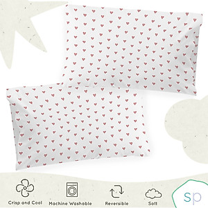 Saturday Park Pink Hearts 2 Pack Reversible Pillowcase - 100% Organic Cotton Double Sided Pillow Cover - GOTS & Oeko-TEX Certified