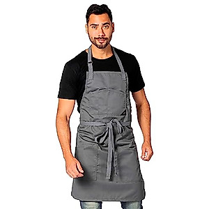 Under NY Sky Chef Apron – Professional Gray Twill – Cotton Straps - Smart Pockets - Adjustable for Men and Women – Pro Chef, Cook, Kitchen, Baker, Barista, Bartender, Server Aprons
