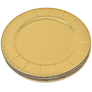24 Disposable Gold Round Charger Plates 13" Dinner Table Serving Tray Heavy Duty Reusable Paper Cardboard Platters for Table Setting Placemats Cupcake Dessert Birthday Parties Weddings Food Safe