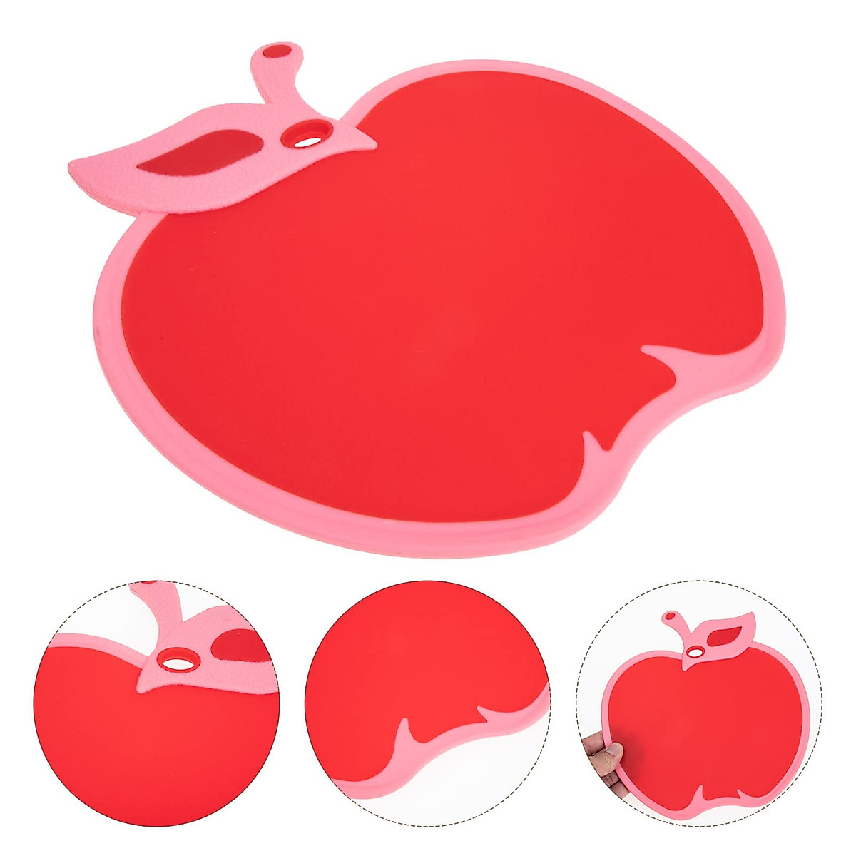 SHERCHPRY Red Apple Serving Board, Fruit- shaped Cutting Board with Easy Grip Handle, Plastic Kitchen Chopping Board
