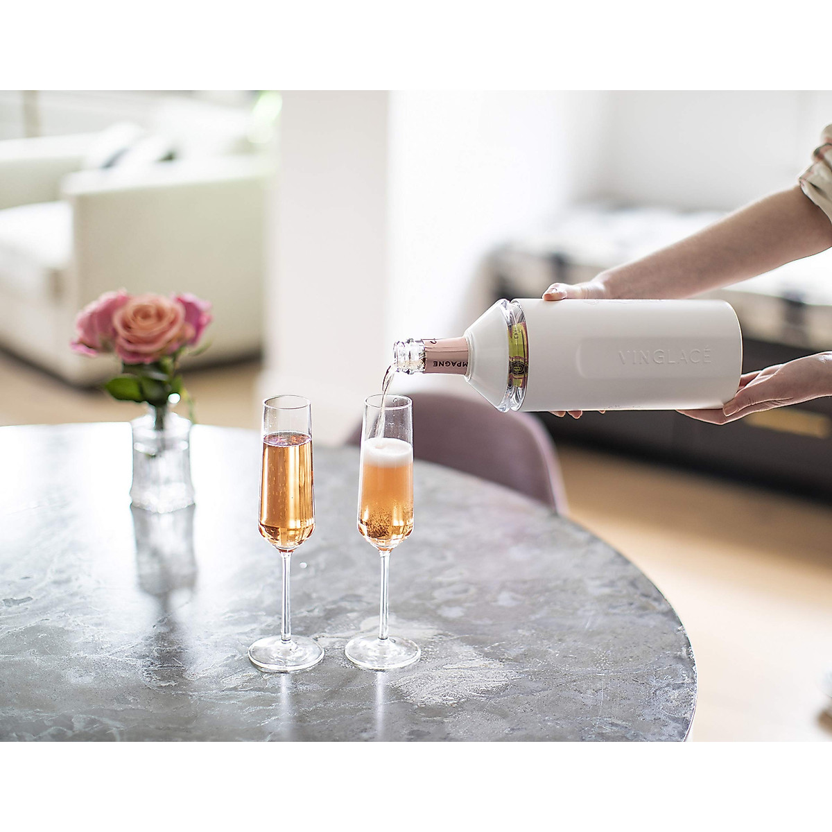 Vinglacé Wine Bottle Chiller- Portable Champagne Insulator- Stainless Steel Wine Cooler Sleeve, White