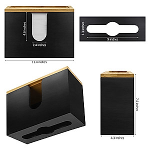 ADXCO Paper Towel Dispenser Wall Mount Bamboo Black Paper Hand Napkin Dispenser with Lid for Bathroom Kitchen Office and Toilet