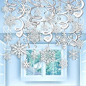 40pcs Snowflake Swirls Decoration, Konsait Merry Christmas Snowflake Hanging Swirls Garland Foil Ceiling Ornaments for Xmas Winter Wonderland Holiday Party Decor Supplies,Already Assembled