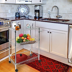 Mount-It! Mesh Wire Rolling Cart | 3-Tier Multi-Function Metal Trolley for Kitchen Storage and Organization | Heavy-Duty Storage Cart with Wheels and Handle | Silver