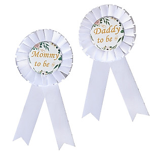 HAPPYLAND Baby Shower Decorations Mom to be Neutral Sage Green Set Mommy to be Daddy to be Tinplate Badge Pin Shower Gender Neutral Baby Shower Flower for Gender Reveal