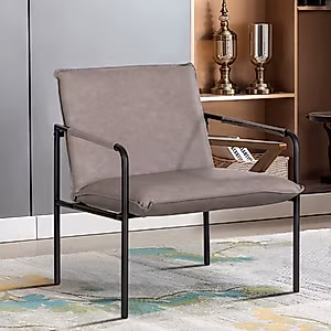 MAISON ARTS Steel Frame Leather Accent Chair Mid Century Modern Lounge Arm Chair Soft Upholstered for Home Office Study Living Room, 350LBS Bear Capacity, Grey