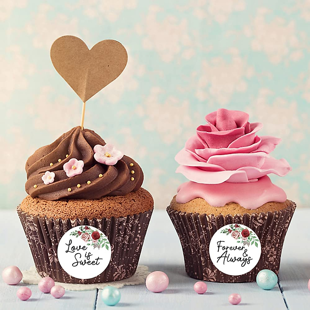 Red Flowers Wedding Stickers,270 PCS 3 Design Self Adhesive Circle Label Stickers, Wedding Envelope Seals Candy Stickers,Wedding Party Chocolate Stickers.(FJ-t08)