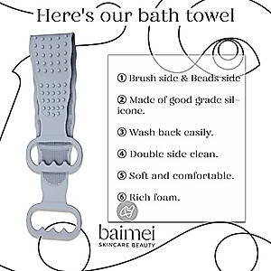 BAIMEI Silicone Back Scrubber for Shower, Handle Body Washer, Exfoliating Texture Body Scrubbers - Grey
