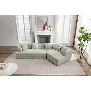 FREESNOOZE Modern Boucle Upholstered Sofa Set, 2 Piece Free Combination, Minimalist Style Modular Sectional Couch with Pillows for Living Room, Bedroom, Green