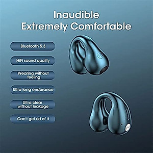 Pousbo Wireless Ear Clip Bone Conduction Headphones Bluetooth, 2023 New Mini Open Ear Headphones Wireless Bluetooth, Waterproof Sport Running Earring Earphone (New Black)