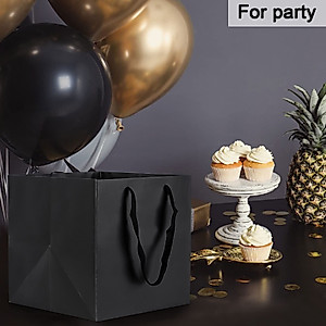 Sdootjewelry Black Gift Bags, 12 Pack Kraft Paper Bags with Handles, 10’’×10’’×10’’ Square Paper Bags, Candle Gift Gags, Black Shopping Bags for Small Business