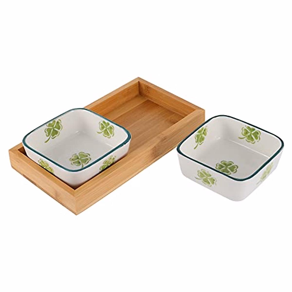 YARDWE Ceramic Snacks Plates Clover Pattern Fruits Nuts Dish St Patricks Day Party Tableware Shamrock Spice Sacue Dish for St Patricks Day Favors