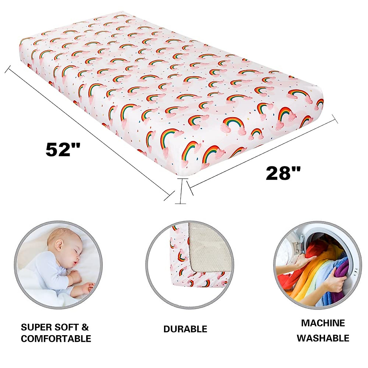 4 Pack Baby Girl Crib Sheets Fitted Pink Crib Sheet Portable Mattress Cover or Toddler Bed Sheets for Girls (Magic)