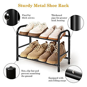 YAWSOUP 2-Tier Expandable Shoe Rack Adjustable Shoe Organizer Stainless Steel Shoe Storage Rack For Entrance Closet Doorway Garage Dorm (Black)