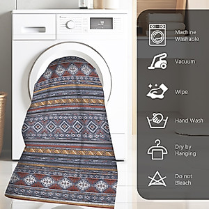 RUGSURE Washable Area Rugs 4' x 6' - 1/6 Thick - Moroccan-Inspired -Stain & Water Resistant Non-Slip - Resistant Rug for Living Room, Bedroom, Nursery, Pet & Child Friendly (Blue and Red)