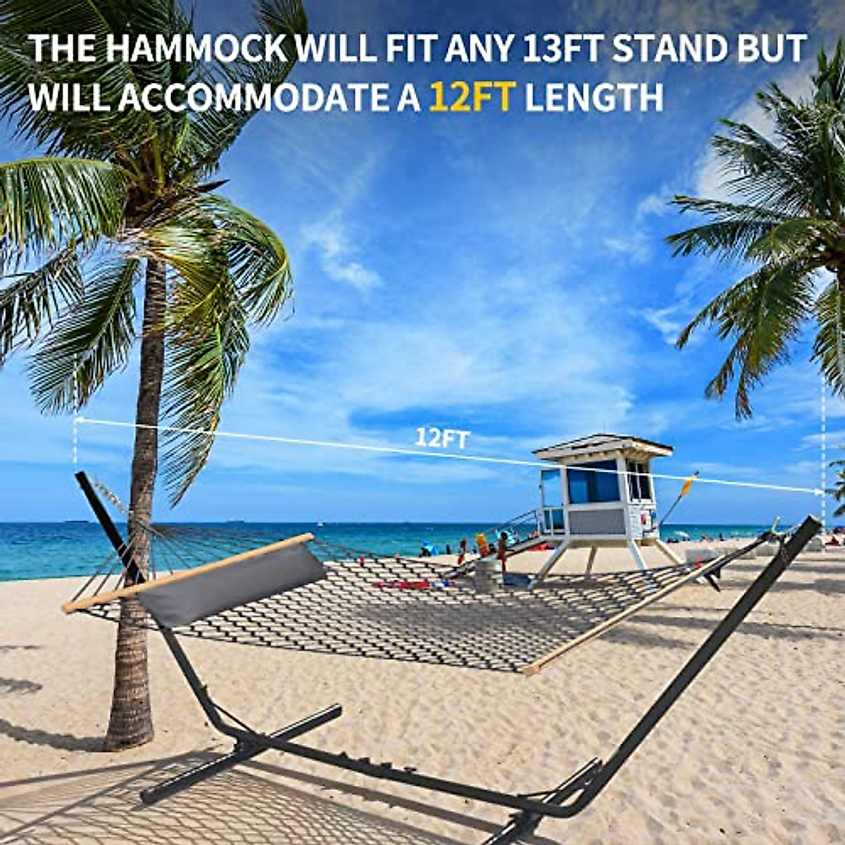 TONAHUTU 13FT Hammocks, Traditional Hand Woven Cotton Rope Hammock with Free Extension Chains for Outdoor Indoor Patio Yard 450 LSB Capacity for Two Person (Dark Grey)