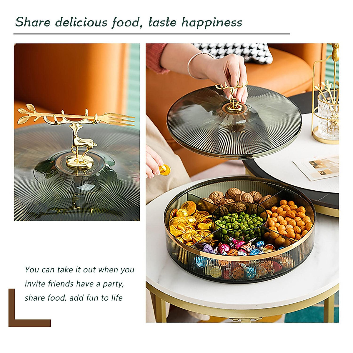 WMGoods Large Capacity Acrylic Serving Tray with 5 Compartments, Amber, 20"