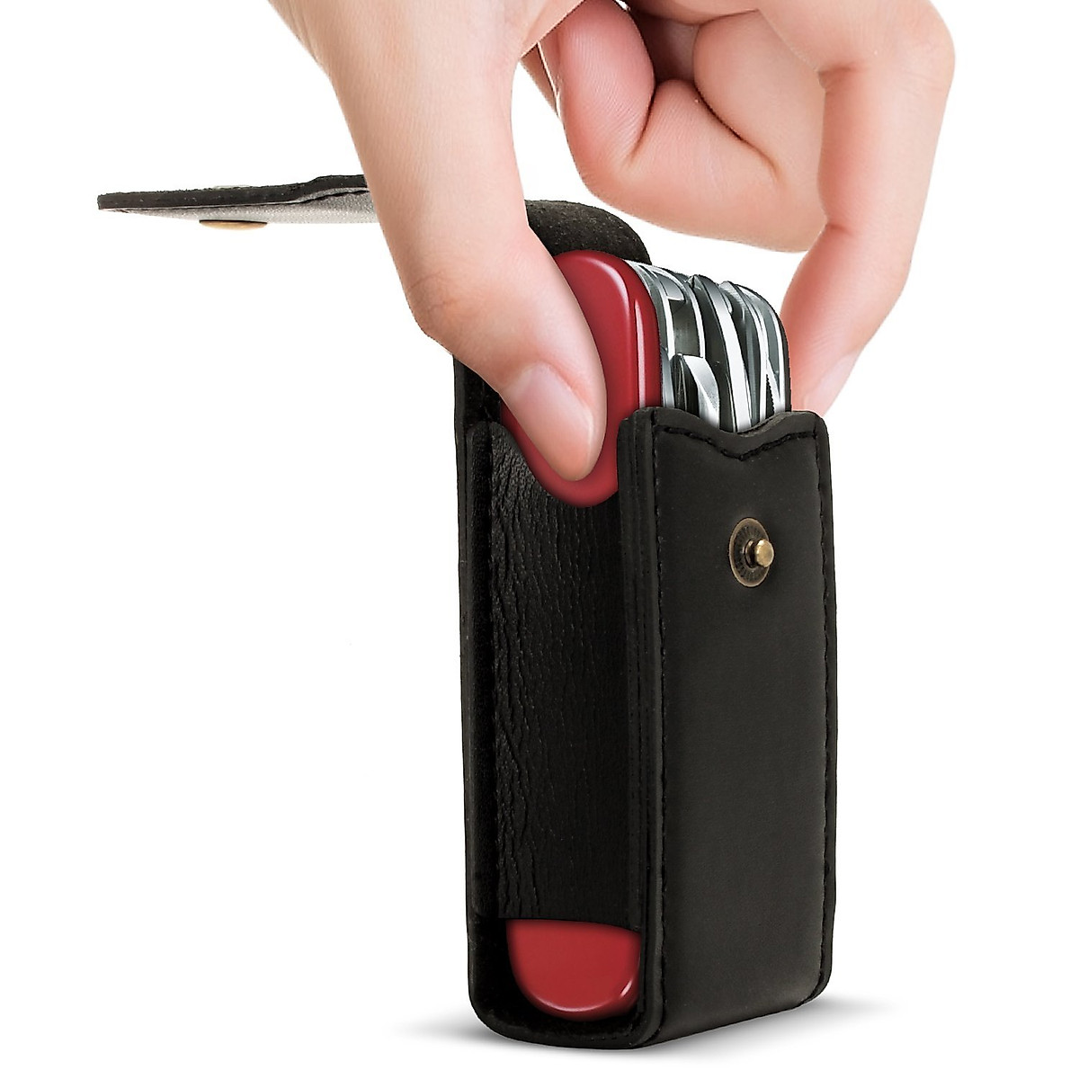 igadgitz Black Genuine Leather Pouch Case Cover for Swiss Army Knives (Compatible with Victorinox)