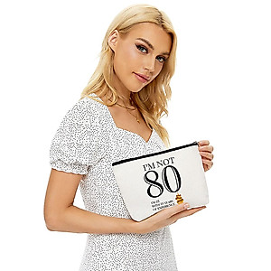 Blue Leaves I'm not 80,80th Birthday Gifts for Women,Mom,Grandma,Wife,80th Birthday Gifts Ideas,Queen 80s, Fun Makeup Bag Gifts