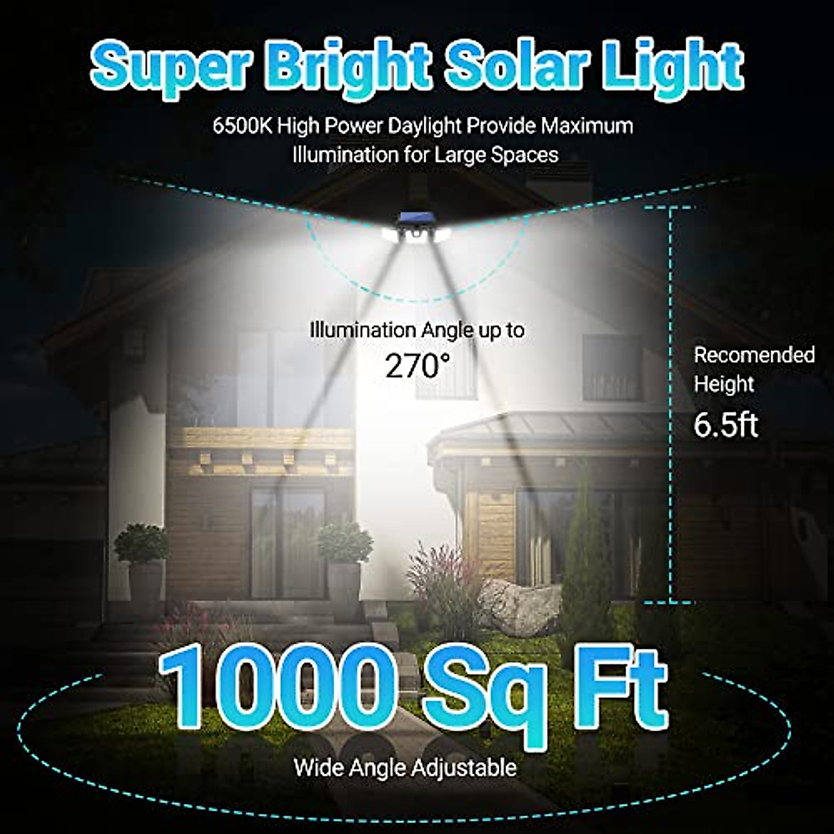 kuujojo Solar Lights Outdoor Garden, 2 Pack 74 LED / 3 Modes 270° Wide Angle Motion Sensor Outdoor Lights, IP65 Waterproof Solar Outdoor Lights, Security Flood Light for Patio Yard and Garage