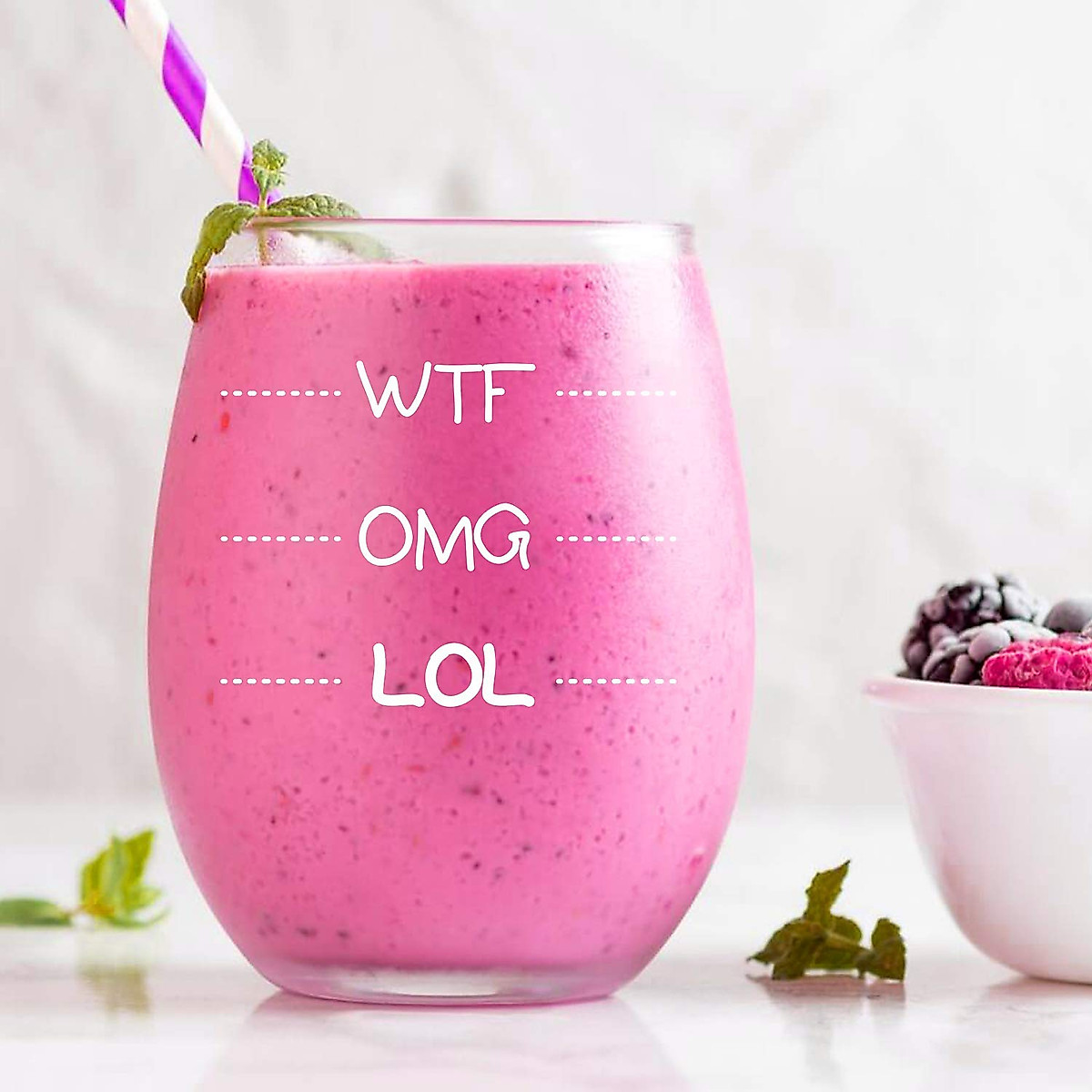 LOL-OMG-WTF Funny Wine Glass for Every Mood, Laugh Out Loud, Oh My God, What the F, Novelty Present 15oz
