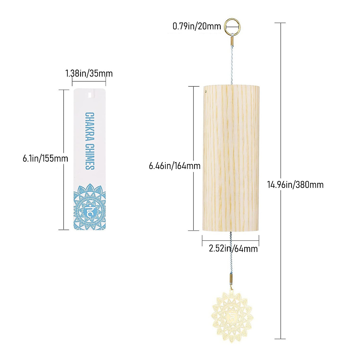 Mowind Chakra Chimes Natural Bamboo Wind Chimes Meditation Chord Windchime Wind Bell for Home Decoration Zen Mindfulness Throat Chakra