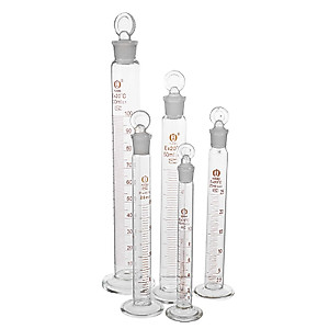 Baluue 5Pcs Glass Graduated Measuring Cylinder with Stopper Metric Scale Measuring Cup Conical Beaker Liquid Dispenser Experiment Tool for School Science 10/20/ 25/50/ 100ML
