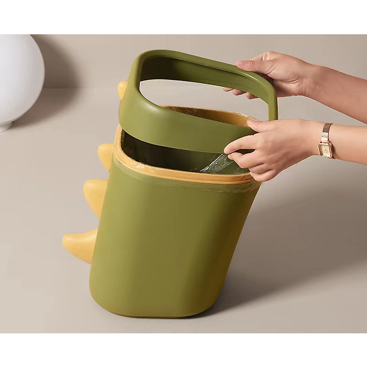 Happiness Decoration Plastic Trash Can with Pressing Ring Bedroom 12 Liter / 3.2 Gallon Garbage Can Children Room Garbage Can Cartoon Wastebasket Dustbin Organizer (Green)