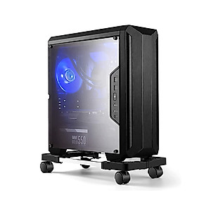 Computer Tower Stand,Hmseng Adjustable Mobile CPU Stand with 4 Rolling Caster Wheels, PC Tower Stand Fits Most PC Under Desk-Black