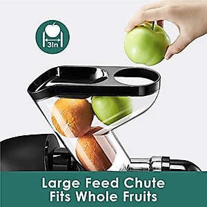 AUMATE Fretta Cold Press Juicer Extractor, 3" Wide Feed Chute Slow Masticating Vegetable and Fruit Juice Maker Squeezer Machines, Recipes Included(Black)