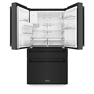 ZLINE 36" 21.6 cu. ft Freestanding French Door Refrigerator with Water and Ice Dispenser in Fingerprint Resistant Black Stainless Steel