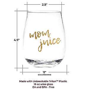 Mom Wine Glass - Mother's Day - Mom Juice, Because Mommin Ain’t Easy - Unbreakable Plastic Wine Glass - Mother’s Day Gifts - Gift for Mom to be - Cute Funny Wine Glass - New Mom Gift