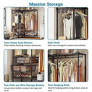 VIPEK L9 Heavy Duty Clothing Rack L Shape Garment Rack Standing Closet Rack for Hanging Clothes, Adjustable Corner Clothes Rack with Shelves Modern Metal Wardrobe with Baskets, Max Load 580LBS, Black