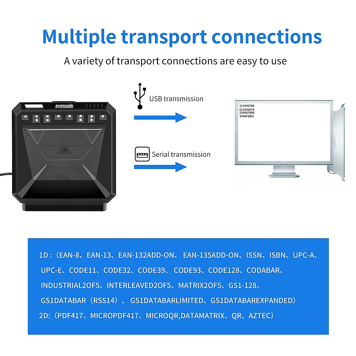 2D Desktop omnidirectional Barcode Scanner.Hands-Free USB Wired QR Barcode Reader Capture Barcodes from Mobile Phone Screen, Automatic Image Sensing Barcode Scanner