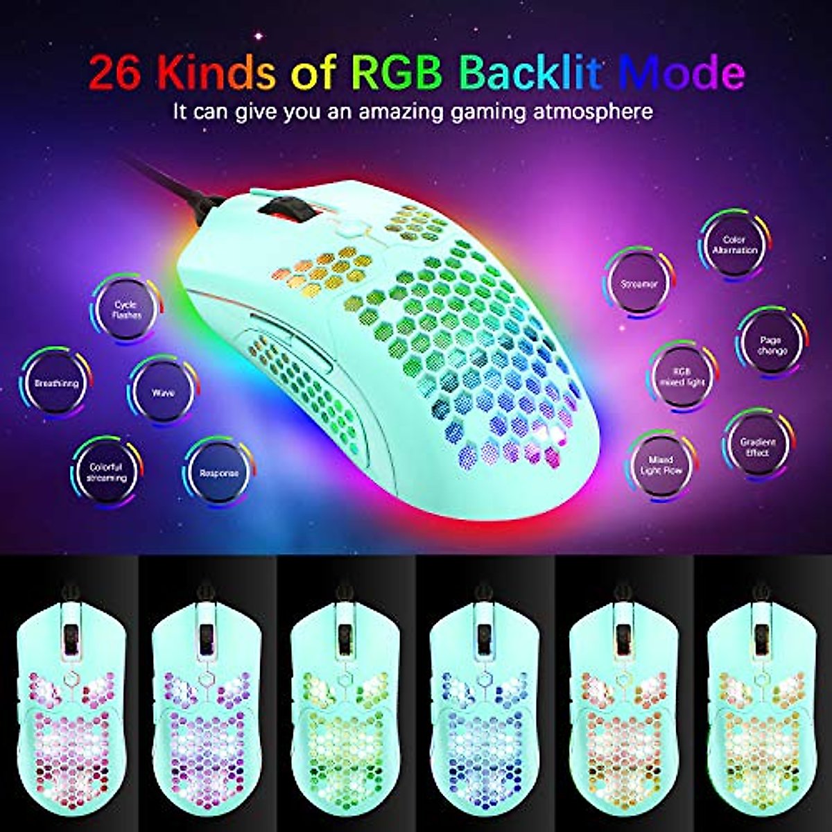 ZIYOU LANG Mechanical Gaming Keyboard and Mouse Combo Blue LED Backlit Keyboard,12000 DPI RGB Lightweight Gaming Mouse with Honeycomb Shell,Large Mouse Pad for Windows Gaming PC(Macaron Green)