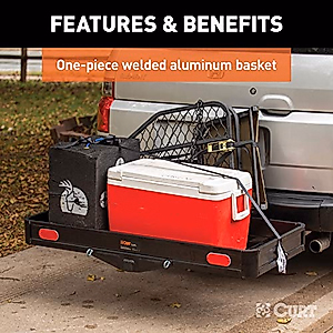 CURT 18113 49 x 22-1/2-Inch Black Aluminum Hitch Cargo Carrier, 500 lbs Capacity, 2-in Fixed Shank