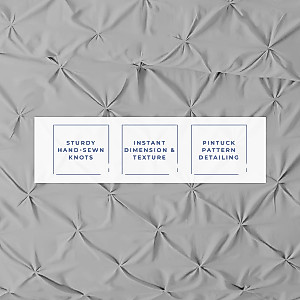 Kotton Culture 1000 Thread Count Pleated Duvet Cover - 3 Piece Duvet Set 100% Egyptian Cotton Breathable All Season with Zipper & Corner Ties Soft Comforter Cover (Silver, King)