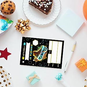 EUDOSI Roller Skating Birthday Party Invitations Supplies Fill-In Set of 20 with Envelopes Skate Theme Let's Roll Birthday Bash Invites Cards(Double Sided)