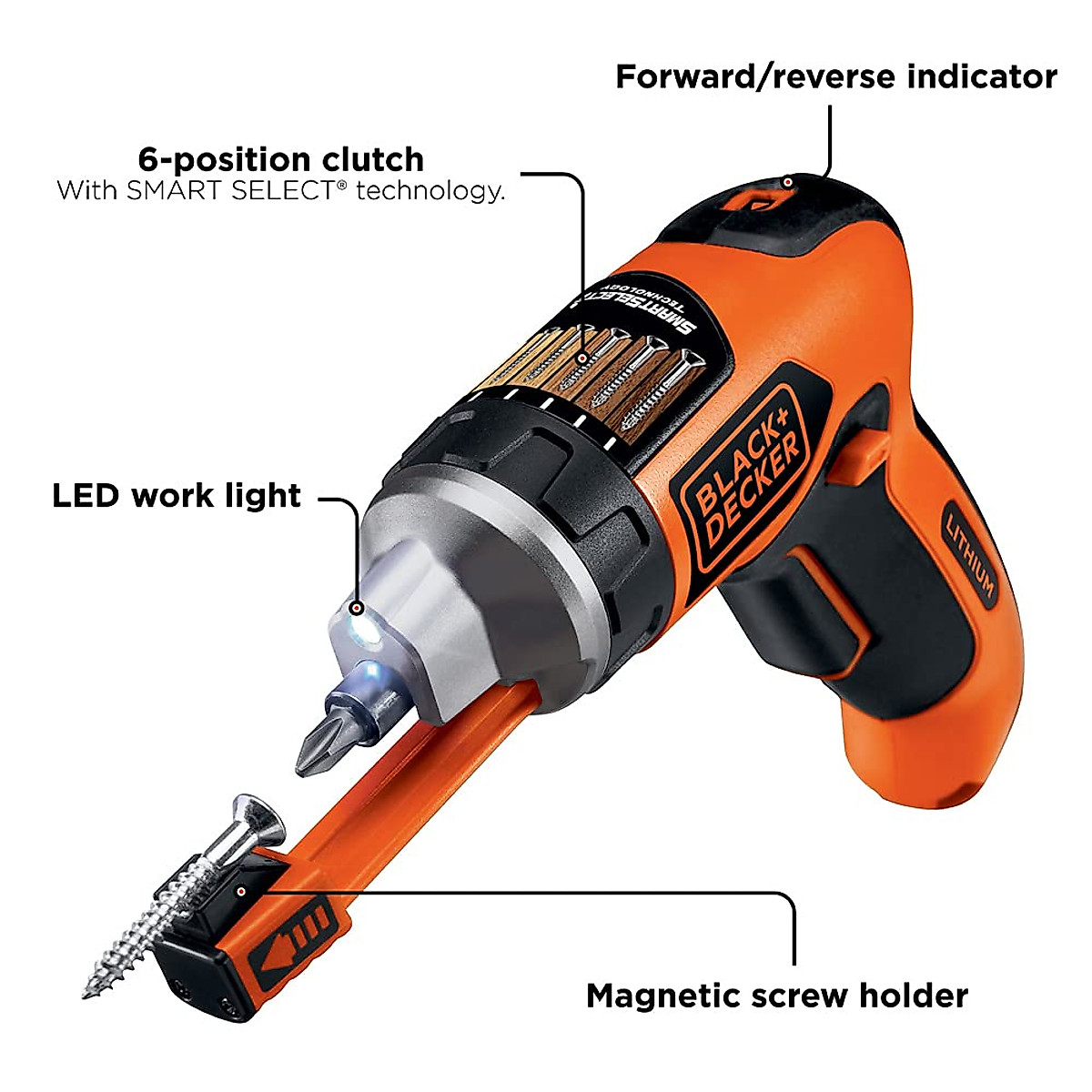BLACK+DECKER 4V MAX Cordless Screwdriver with Screw Holder, SmartSelect (LI4000)
