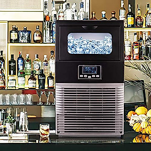 LEO11EE Freestanding Commercial Ice Maker Machine 66LBS/24H, Auto-Clean Built-in Automatic Water Inlet Clear Ice Cube Maker with Scoop, Ideal for Supermarkets Cafes Bakeries Bars Restaurants Home