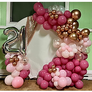 Pink Balloons, 60 Pcs Hot Pink Balloons Set with Rose Gold Confetti Metallic Rose Gold Balloons, 12 Inch Magenta Fuchsia Pink Baby Pink Balloons for Bridal Shower Wedding Girls Birthday Party