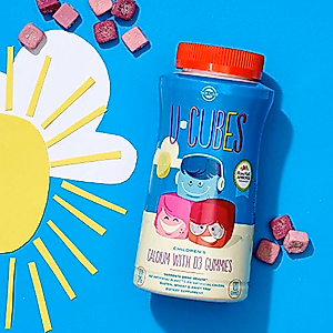 Solgar U-Cubes Children's Calcium with Vitamin D3, 60 Gummies - Strawberry Flavor - Supports Bone & Teeth Health - Non GMO Gluten Free, Dairy Free - 30 Servings