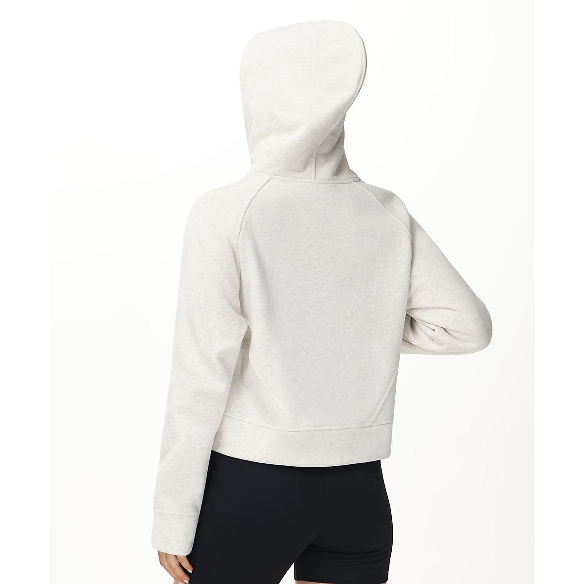 THE GYM PEOPLE Women's Full-Zip Up Hoodies Jacket Fleece Workout Crop Tops Sweatshirts with Pockets Thumb Hole Off-white