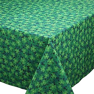 Tatuo St Patrick's Day Tablecloth Spring Rectangle Clover Tablecover Shamrock Tablecloth Green Leaves Table Runner for St Patrick's Day (Shamrock,55 x 78 Inch)