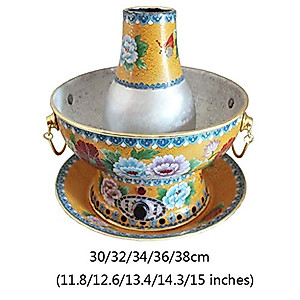Chafing Dishes Casserole Pot For Hob And Oven Creative Cloisonne Copper Hot Pot Electric Copper Hot Pot Household Charcoal Copper Pot Retro Hot Pot (Color : Yellow, Size : 32cm)