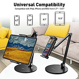 AboveTEK Adjustable Tablet Stand Holder, Long Arm iPad Holder, Flexible and 360 Degrees Rotatable iPad Stand, Compatible with 4.7“- 13.5” Mobile iPhone, iPad, Samsung Tab, Nintendo (Black)